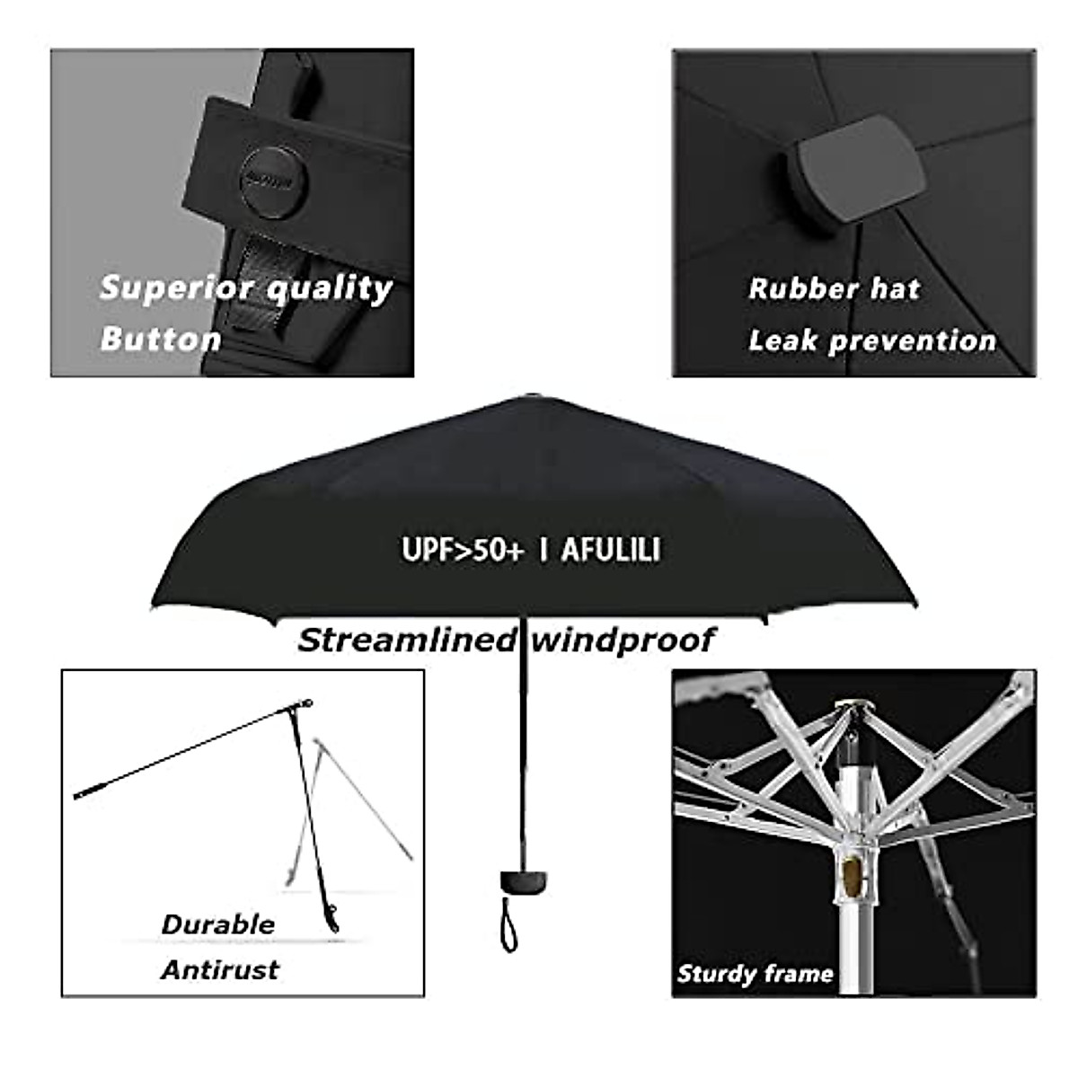 AFULILI Small Compact Travel Umbrella UV Protection Mini Umbrella Perfect for Travel Lightweight Portable Parasol Outdoor Sun & Rain Umbrellas(Black)
