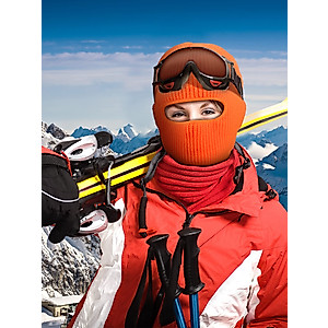 SATINIOR 1-Hole Knitted Full Face Cover Adult Winter Ski Balaclava for Outdoors (Orange), Medium