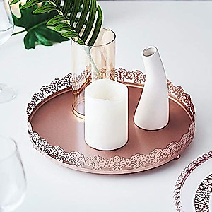 BalsaCircle 12-Inch Rose Gold Round Serving Trays Decorative Embossed Rim Dinner Wedding Reception Party Events Decorations Supplies
