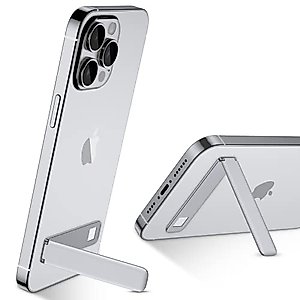 ICHECKEY Ultra-Thin Kickstand for Cell Phone. Reinforced Drop Protection, 2 Pack Adjustable Angle Orizontal/Vertical Desk Stand Holder Accessories for All Smartphone, iPad, Tablet [4.7-10.8''] -Silver