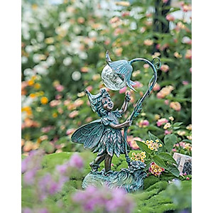 TERESA'S COLLECTIONS Solar Fairy Girls Statue Garden Decor for Outside,Waterproof Resin Outdoor Fairy Angel Figurines Sculptures Lawn Ornaments for Patio Yard Decorations, 13.5 Inch(Bronze)
