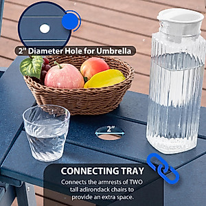 INTOBOO Tall Adirondack Chair Set of 2, HDPE Adirondack Barstools, Double Balcony Chairs with Connecting Tray, Weather Resistant for Outdoor, Poolside, Patio, Garden, Backyard (Navy)