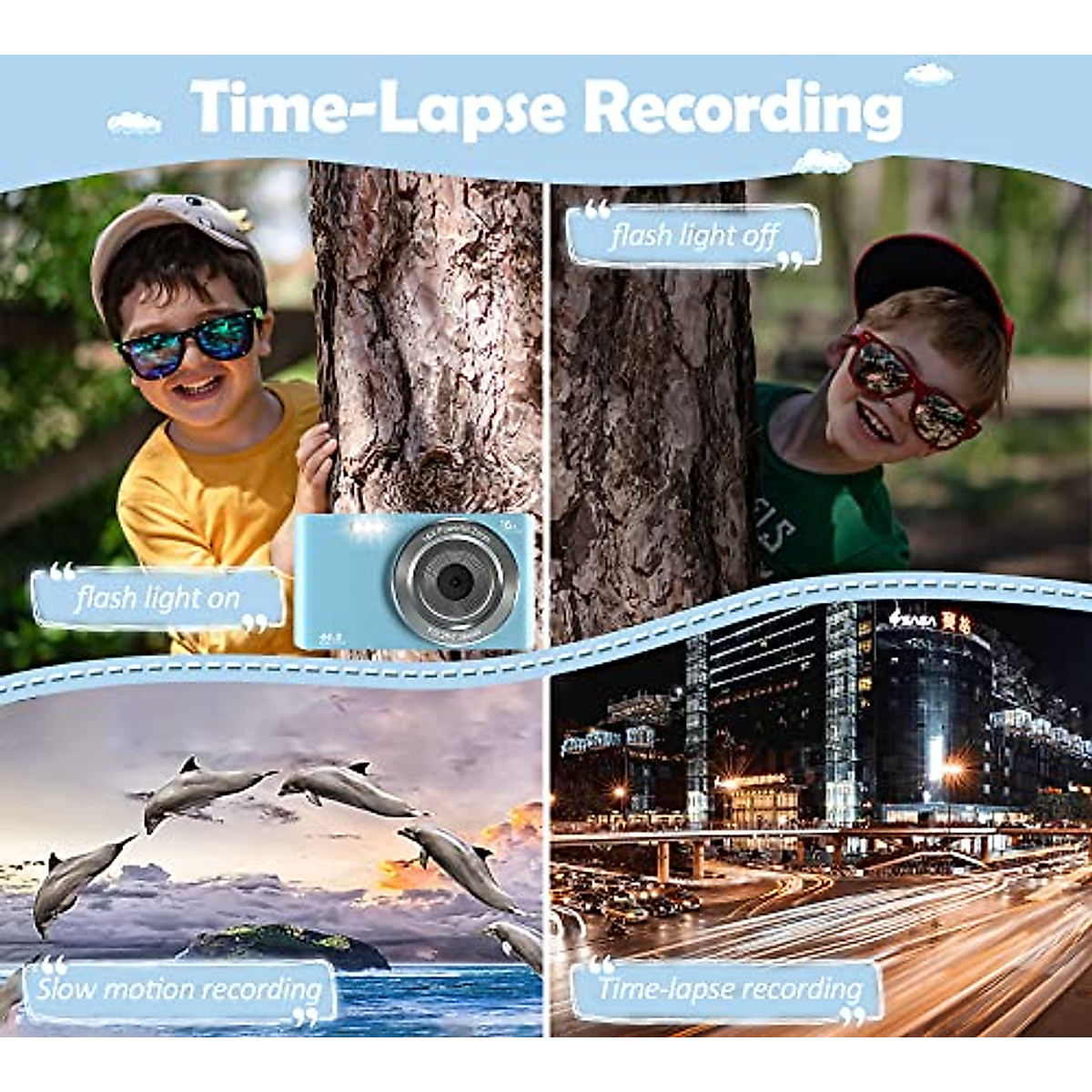 UIKICON Digital Camera, FHD 4K 44MP Kids Camera Video Camera with 32GB SD Card 16X Digital Zoom, Compact Point and Shoot Camera Portable Small Camera for Teens Students Boys Girls-Light Blue