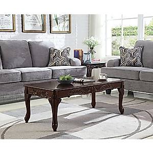 Roundhill Furniture Traditional Ornate Detailing Wood Coffee Table, Dark Cherry