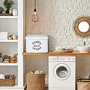 Metal Laundry Pods Dryer Sheet holder with Lid for Laundry Room Decor & Organization Accessories, Oppro Farmhouse Beads Container with Handle, Large Modern Storage Box(Holds 85 laundry pods)