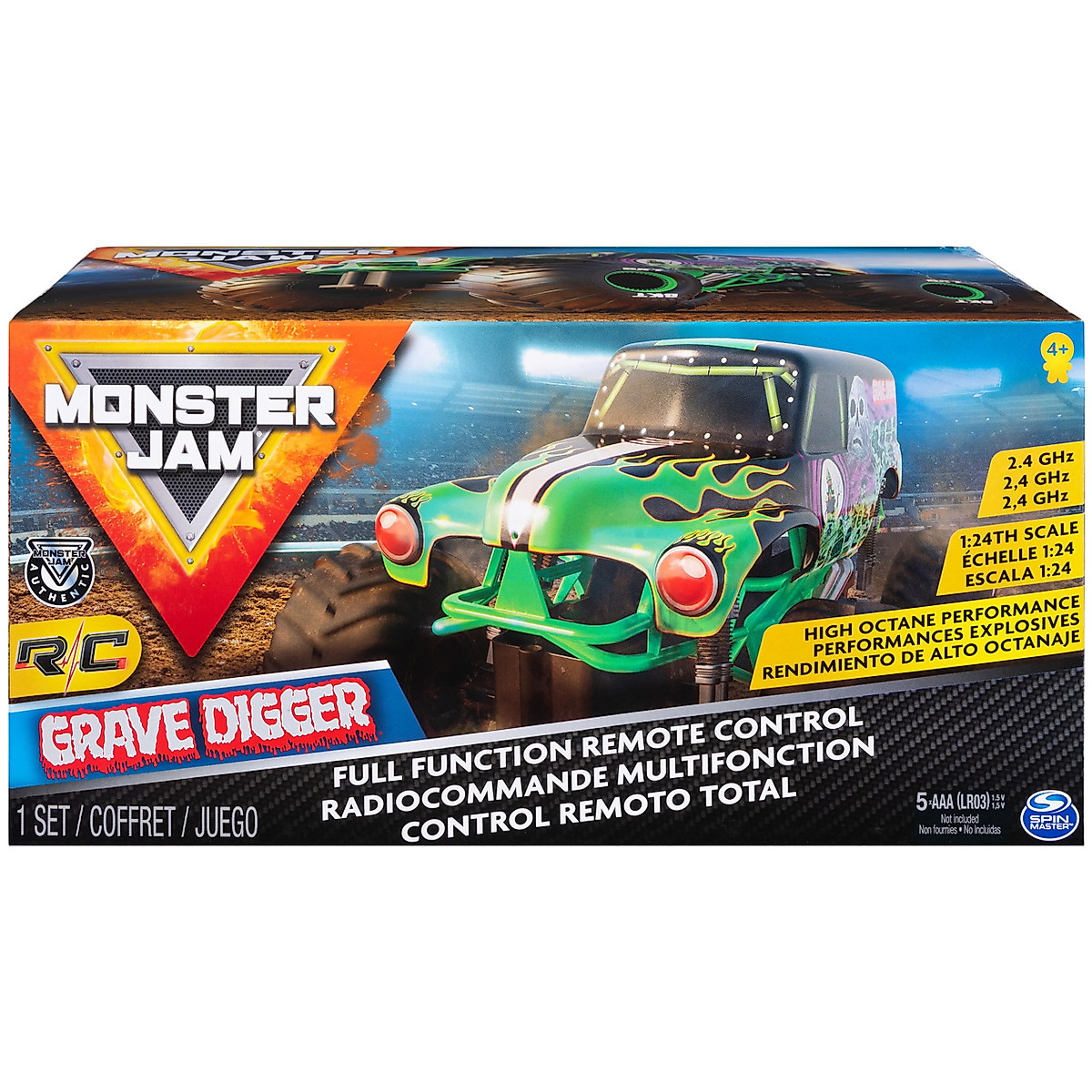 Monster Jam, Official Grave Digger Remote Control Monster Truck, 1:24 Scale, 2.4 GHz, Kids Toys for Boys and Girls Ages 4 and up