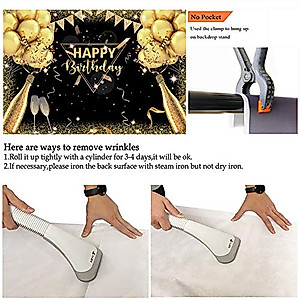 Avezano Black Gold Birthday Backdrop for Adult Men Woman Party Decorations Surprise Balloon Champagne Glitter Black and Gold Happy Birthday Party Banner Photoshoot Photography Background (7x5ft)