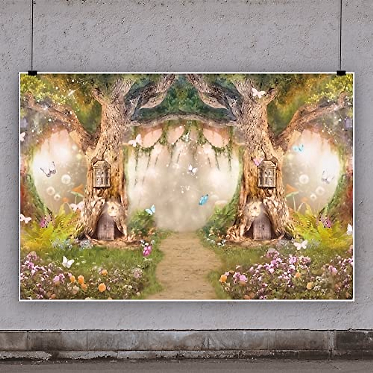 DASHAN Polyester 7x5Ft Spring Backdrop Magic Garden Fairy Tale World Grass Butterfly Wonderland Background for Kids Girl Baby Shower Birthday Party Decoration Studio Photography Banner Booth Props