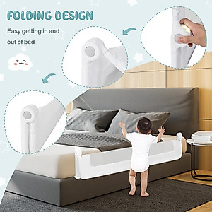 BABY JOY Double Sided Bed Rail Guard, 2 Pack, Extra Long, Swing Down for Convertible Crib, Folding Baby Safety Bedrail for Kids Twin Full Size Queen King Mattress, Rails for Toddlers (White, 60-Inch)