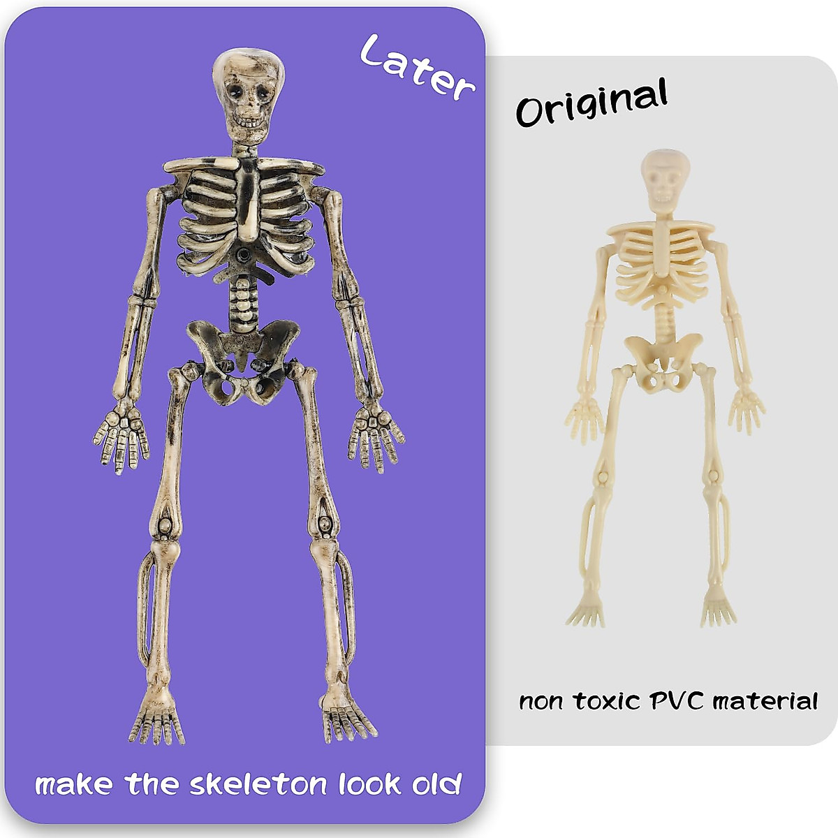 FINGOOO Small Skeleton Figurine 6 Inches,6 Pieces Plastic Skeletons Mini Poseable Skeleton Toy for Crafts Halloween Decoration (Make-Old)