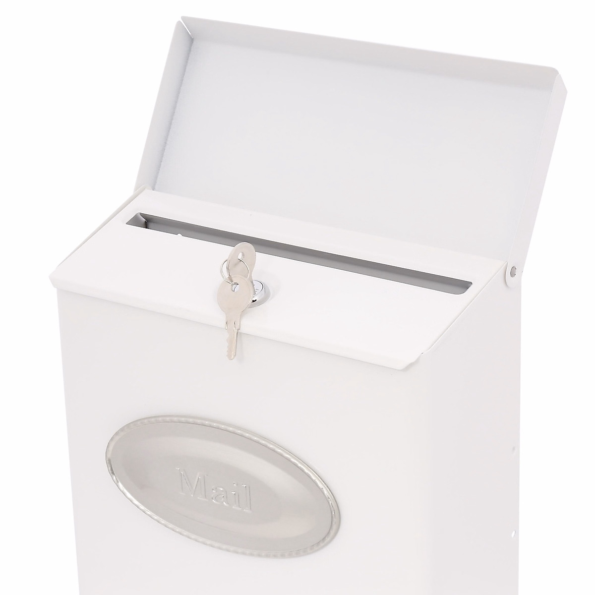 Architectural Mailboxes Designer Galvanized Steel, Locking Wall Mount Mailbox, White with Satin Nickel