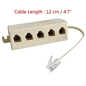 GFORTUN Beige RJ11 6P4C Male to 5 Female Outlet Ports Socket Telephone Phone Cable Line Splitter Adapter (1 Pack)