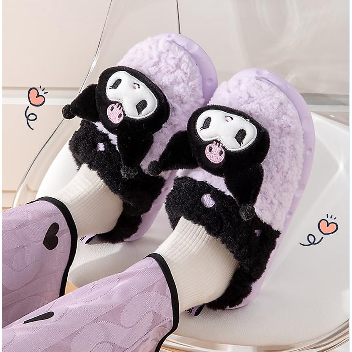 Cartoon Slippers Anime Plush Slippers Indoor Winter Non-Slip Warm Shoes Suitable For Big Kids Or Women's Purple38/39