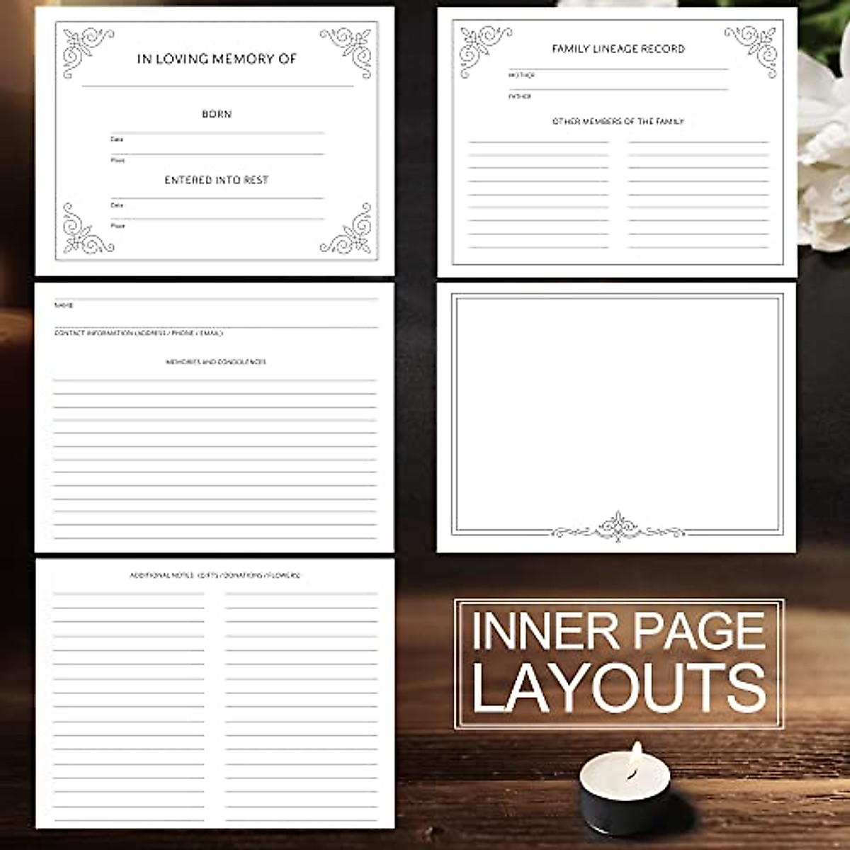 LotFancy Funeral Guest Book, in Loving Memory Memorial Service Guest Book, 130 Pages, Space for Name, Address, Memories, Hardcover, with Black Pen and Table Sign