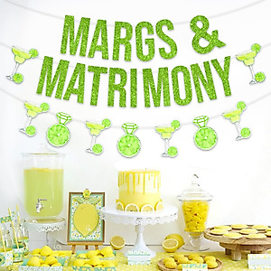 kreat4joy Margs and Matrimony Bachelorette Decorations Banner, Margarita Bachelorette Party Decorations, Lemon Cocktail Banner Garland for Mexican Fiesta Cactus Bridal Shower Wedding Engagement