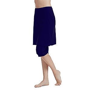 MAXE Women Swim Skirt with Legging Sun Protective UPF 50+ Swimming Tight Attached Skort Capris Navy Small