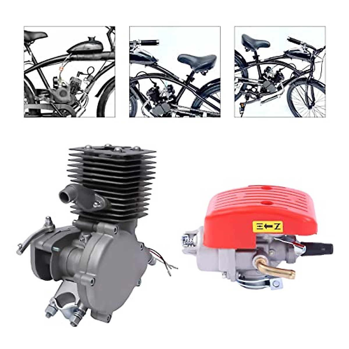 Futchoy 100cc 2-Stroke Bicycle Gasoline Engine Motor Kit Single Cylinder Air-Cooled Hydraulic Handle Motorized Bicycle Gas Engine Motor Kit for Bicycle Over 21 Inches Black