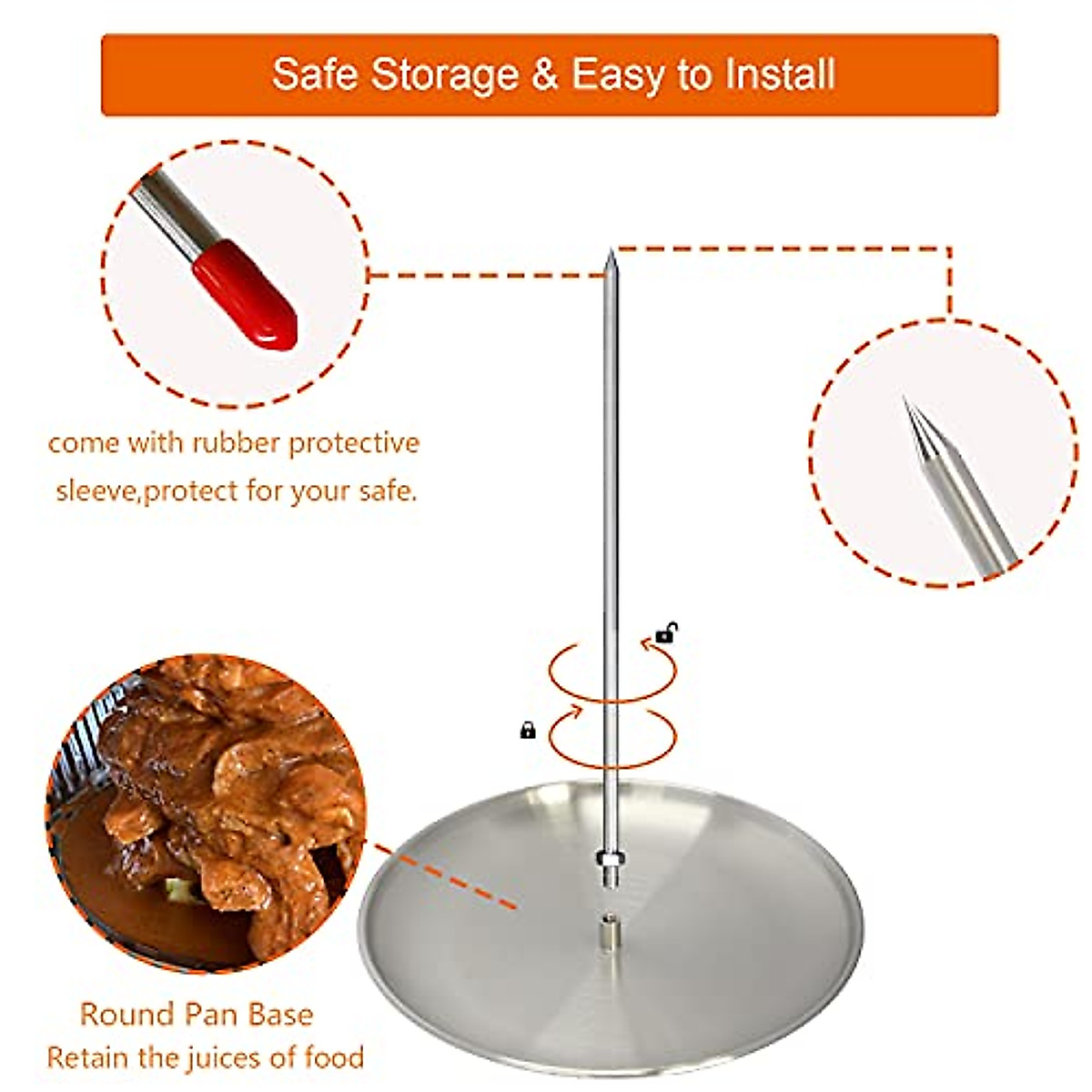 Upgraded Vertical Skewer Al Pastor Skewer, BBQ Poultry Turkey Hanger Chicken Rack Shawerma Brazilian Skewer Hack Stand for Grill Meat Spit Stainless Steel (with 1 Base,3 Skewers and 2 Chicken Hangers)