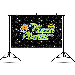 Pizza Planet Backdrop for Birthday Party Decorations Outspace Background for Baby Shower Party Cake Table Decorations Supplies Toy Story Theme Banner 5x3ft