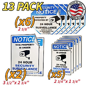 Psyfer® (Fade-Free) 13 Pack - Small Security Camera Audio & Video Outdoor Stickers [Made in USA]
