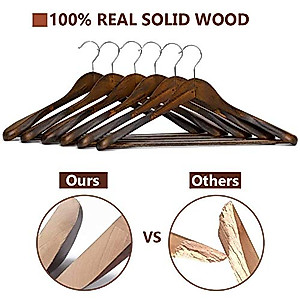 JS HANGER Wooden Suit Hangers, 6 Pack Extra-Wide Shoulder Wood Coat Hangers with Non Slip Pant Bar, Extra Smooth and Splinter Free Retro Finish