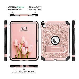 YINLAI Case for iPad 10th Generation, iPad Case 10th Generation 2022 10.9-Inch Kid Girl Women Slim Stand Glitter Bling Shockproof Protective Cover for iPad 10th Gen A2696/A2757/A2777, Rose Gold/Pink