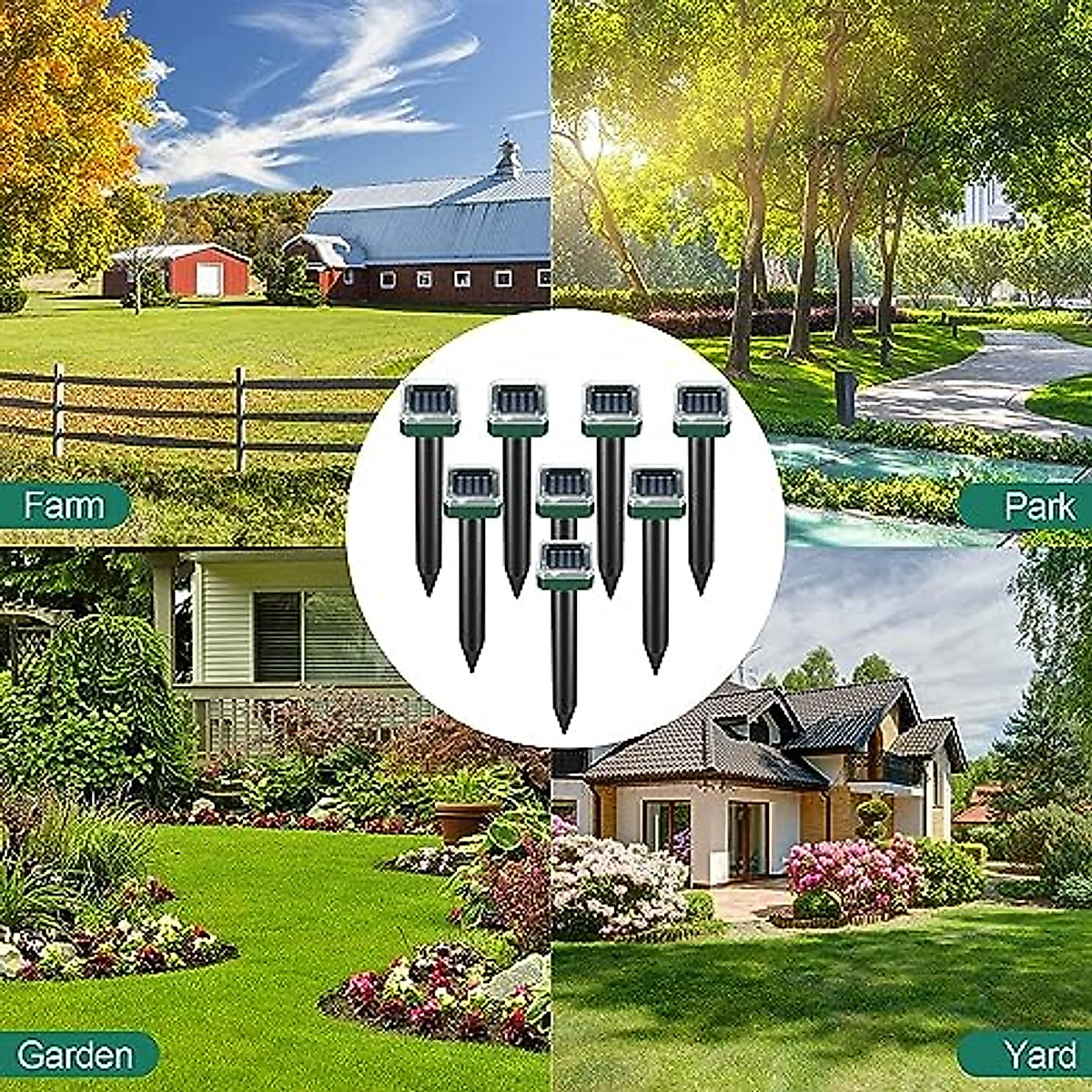 Solar Mole Repellent Ultrasonic Repellent Powered 8 Pack, Outdoor Waterproof Lawn Garden for Get Rid of Mole, Gopher, Snakes, Vole and Other Underground Pests, Green