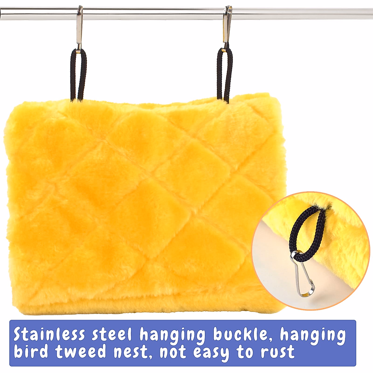 Cdycam Pet Bird Nest Hammock Hanging Cave Cage Plush Snuggle Happy Hut Tent Bed, Yellow (Medium (9"x 5.31"x 6.3"))