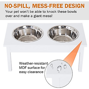 PawHut 23" Wooden Heavy Duty Dog Food Bowls Pet Elevated Feeding Station -White