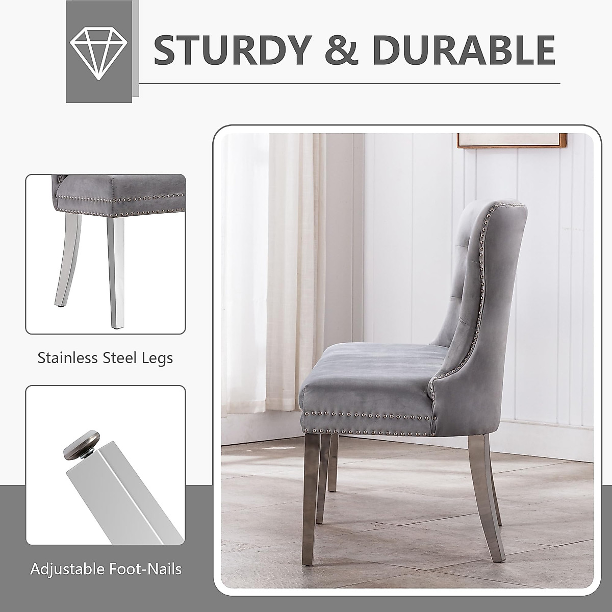 LOULENS 65'' Upholstered Velvet Settee Bench 3 Seater, Modern Tufted Banquette Bench with Back, Accent Loveseat Sofa with Stainless Steel Leg for Dining, Living Room (Gery)