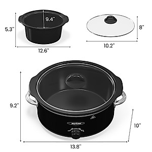 Sunvivi Small Slow Cooker 4QT, Mini Food Warmer with 3 Heating Settings, Removable Ceramic Pot, Dishwasher Safe Glass Lid, Stainless Steel, Black