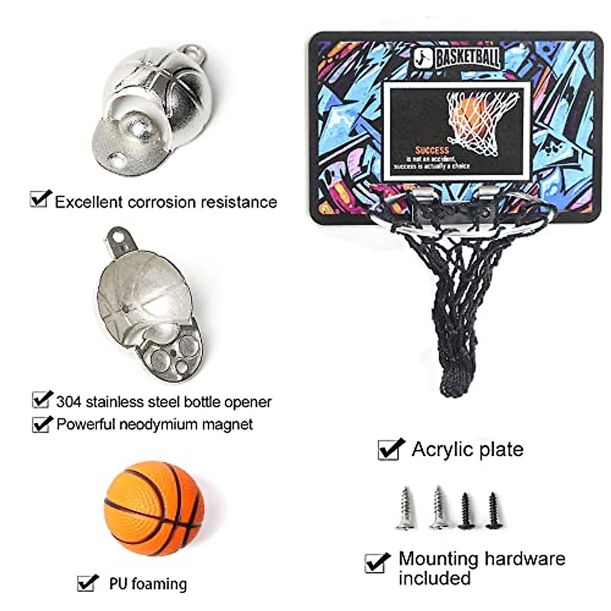 GYSH Bottle Opener Wall Mounted,Bottle Cap Collector With Metal Basket Frame And Basket Net,It Is An Ideal Gift For Basketball And Men'S Beer Lovers (black)