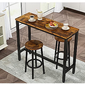 AWQM 3 Piece Bar Table Set, Industrial Pub Height Table with 2 Bar Stools,Dining Room Table Set, 47.2" Table and Classic Round Chairs Set, Ideal for Kitchen,Living Room