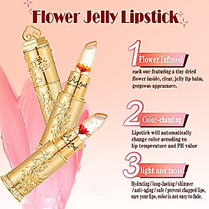 LuckNest Flower Jelly Lipstick Set Temperature Change Moisturizer Long Lasting Nutritious Balm Magic Color Change Lip Gloss (#3)