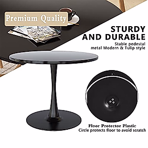Recaceik Modern Round Dining Table, 31.5'' Tulip Table with MDF Table Top & Metal Pedestal Base for Dining Room Living Room Cafe, Kitchen w/ 0.71” Thickened Tabletop for 2-4 People, Black