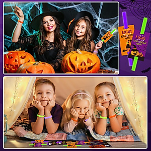 MiniInflat 24 Sets Halloween Triple Glow Bracelets with Cards Include 24 Pcs A Little Bit of Light For Your Halloween Night Glow Stick Gift Tag 24 Glow in the Dark Glow Sticks for Party School