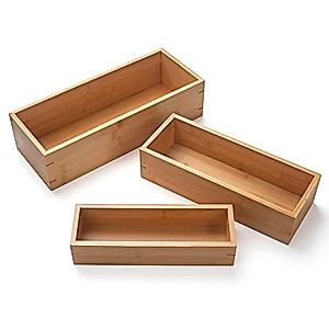 3Pcs Bamboo Bathroom Tray, Bathroom Organizer, Wooden Basket Tray for Counter Toilet Tank Top, Home Decor Wood Box for Toilet Paper Storage