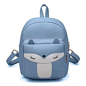 Cute Mini Leather Fox Fashion Backpack Small Daypacks Purse for Girls (blue)