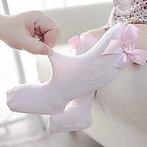 Sarfel Toddler Girl Knee High Socks Baby Non-Slip Socks Infant Long Tube Ruffled Stockings Gifts 5 Pairs Bow 12-36 Months