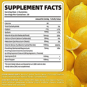 Potassium Magnesium Supplement Gummies for Women Men, Sugar Free Potassium Gummies for Leg Cramps & Muscle & Immune Health, High Absorption Magnesium Gummies Lemon Flavor 120 Count
