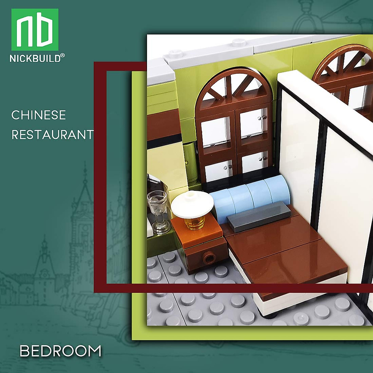 Nickbuild Street Chinese Restaurant MOC Building Blocks Toy, Towns Series Kits, Buildable City Toys, Collectible Play Model Set and Building Kit for Kids and Teens (1326 PCS)