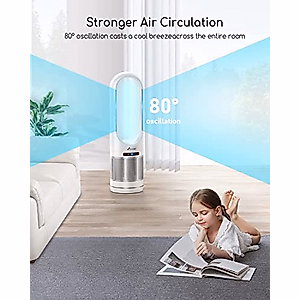 ZICOOLER 32" Tower Fan, 80° Oscillating Bladeless Cooling Fan Air Purifier Combo with Remote, 8 Speeds, 8H Timer, LED Display with Auto Off, Portable Floor Fan for Home Bedroom Living Rooms Office