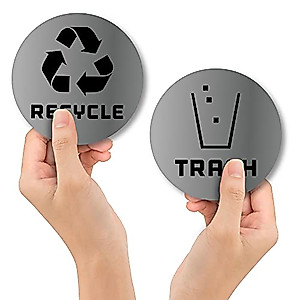6 Pack (4in x 4in) Recycle Logo and Trash can Sticker to Organize Your Trash - 7 mil - Laminated - for Trash cans, Garbage containers and Recycle Bins - Premium Vinyl Decal (Silver Metallic)