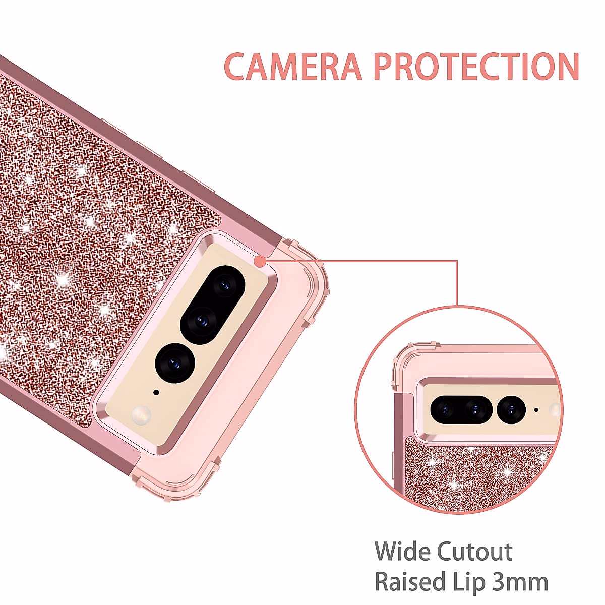 LONTECT for Google Pixel 7 Pro Case Glitter Sparkly Bling Shockproof Heavy Duty Hybrid Sturdy Drop Protective Cover Women Girl Case for Google Pixel 7 Pro 2022,Shiny Rose Gold