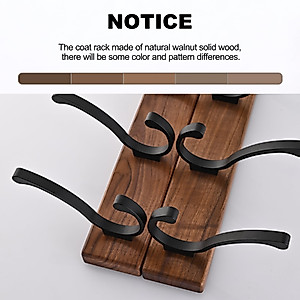 LECHYN 17.3" Small Wooden Coat Rack Wall Mount with 5 Hooks, Entryway Wall Hooks Coat Hanger for Hanging Towel Jacket Clothes Hat Backpack Shoe Purse Key Holder Multi Hook Rail by Black Walnut Wood