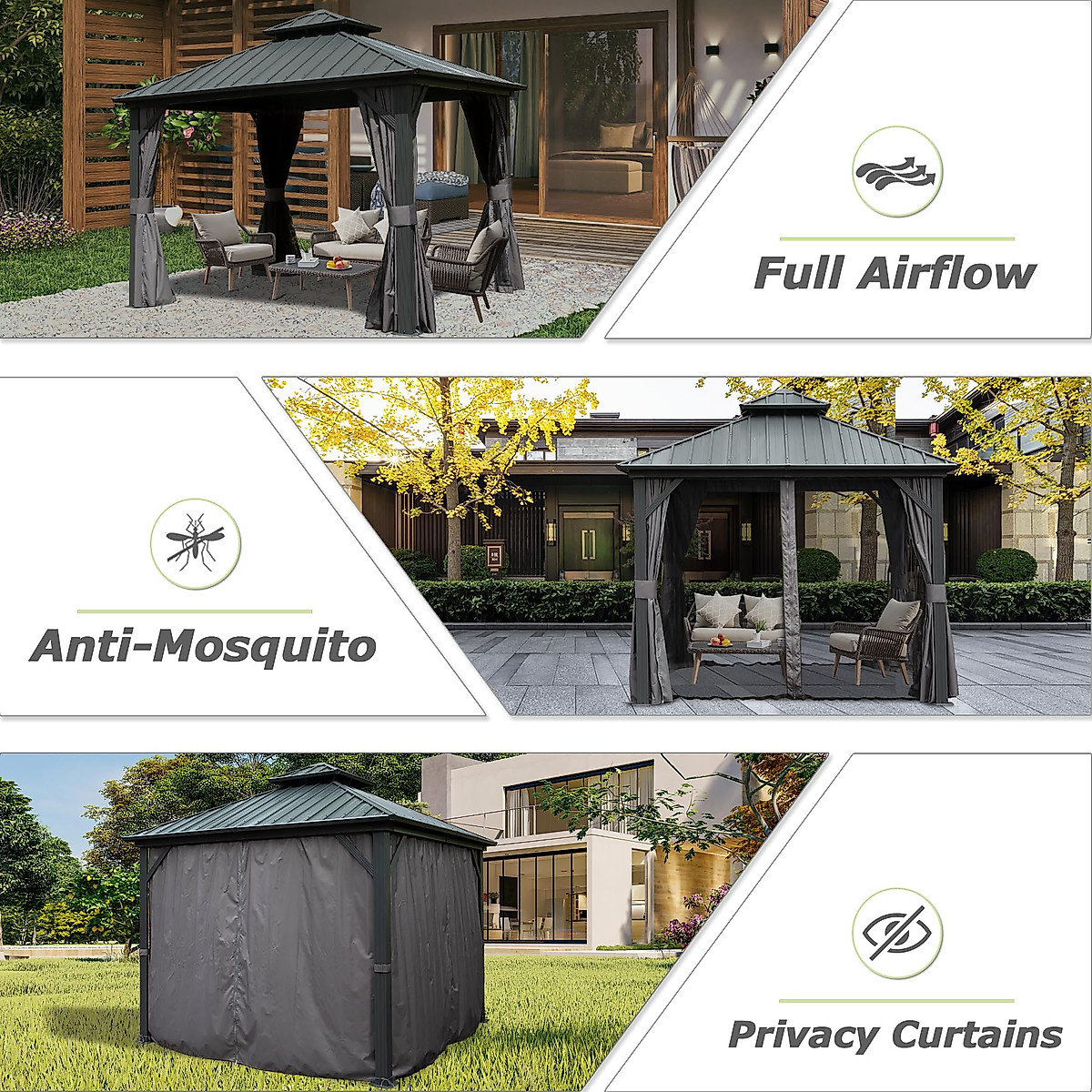 Domi 10' x 10' Hardtop Gazebo Outdoor Metal Gazebo with Galvanized Steel Double Roof Canopy, Curtains and Netting for Patio, Backyard, Deck, Lawn, Grey