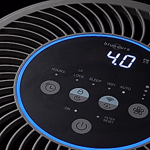 BLUE AURA PURE Air Purifier. H13 True HEPA Filter. Ideal for Home, Bedroom, Living room, Kitchen. Ozone-Free. 26db Quiet & Powerful. Wifi & App Enabled. Cleans 215 sq. ft in 15 min. AUTO. Slate Gray.