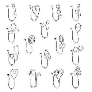 VALDEAS 16 Pcs African Nose Cuff Non Pierced Faux Nose Rings for Women Clip on Nose Cuffs Silver
