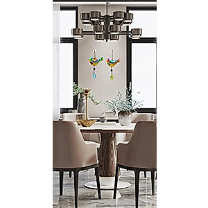 Fused Glass Bird Window Suncatcher,Indoor and Outdoor Hanging Decoration,with Crystal Pendant and Suction Cup,2 Pack Ornament for Home and Garden