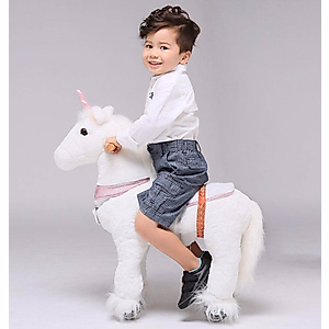 Ufree Small Unicorn Ride on Toy for 3 Years to 6 Years Old, Height 29 Inch Adjustable Pedal for Different Ages Walking Horse Mechanical Moving Horse